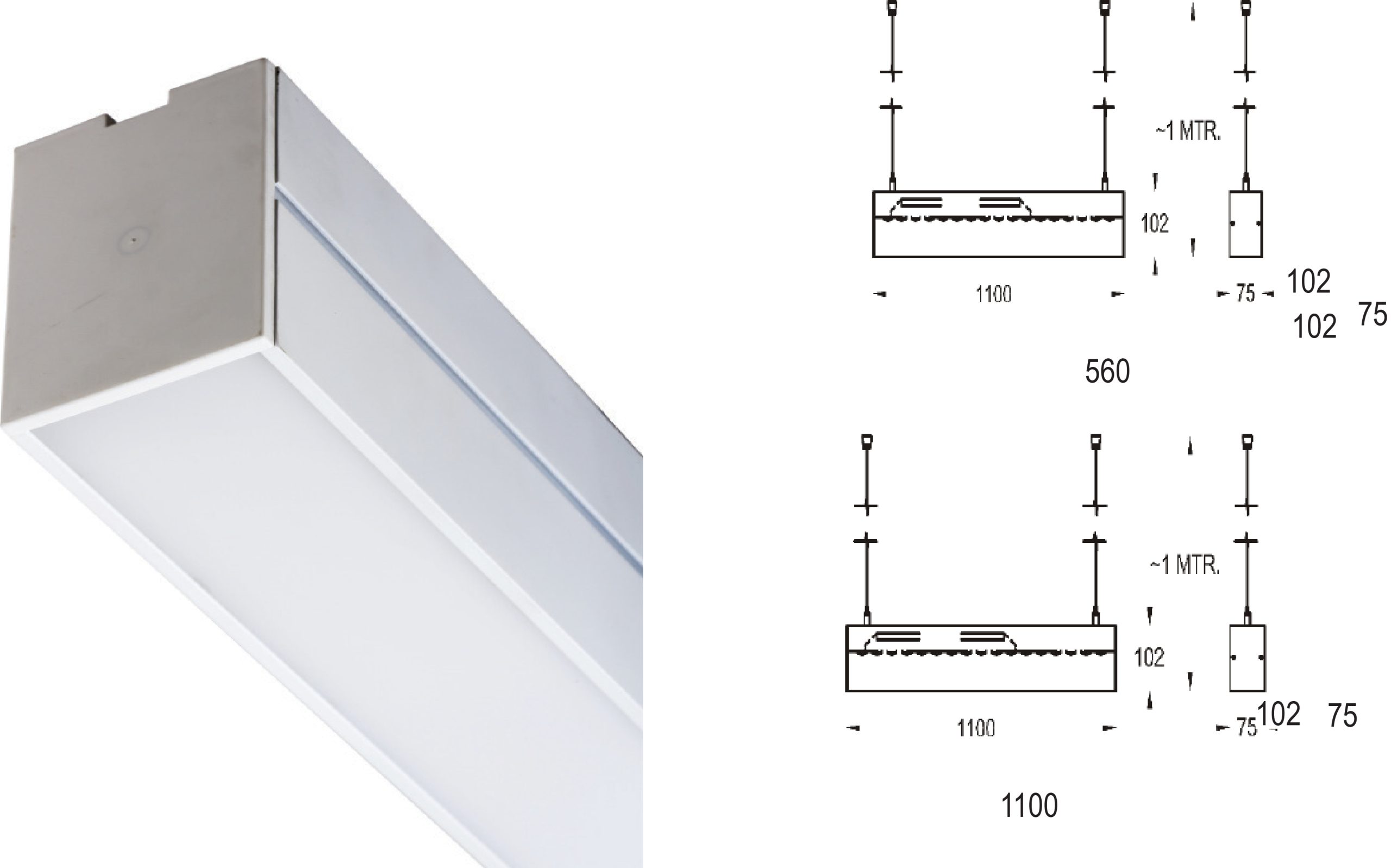 SUSPENSION RAPIER 100×75 LED 40W 6000K DIFFUSE SYMMETRIC BLACK IP 20 ...