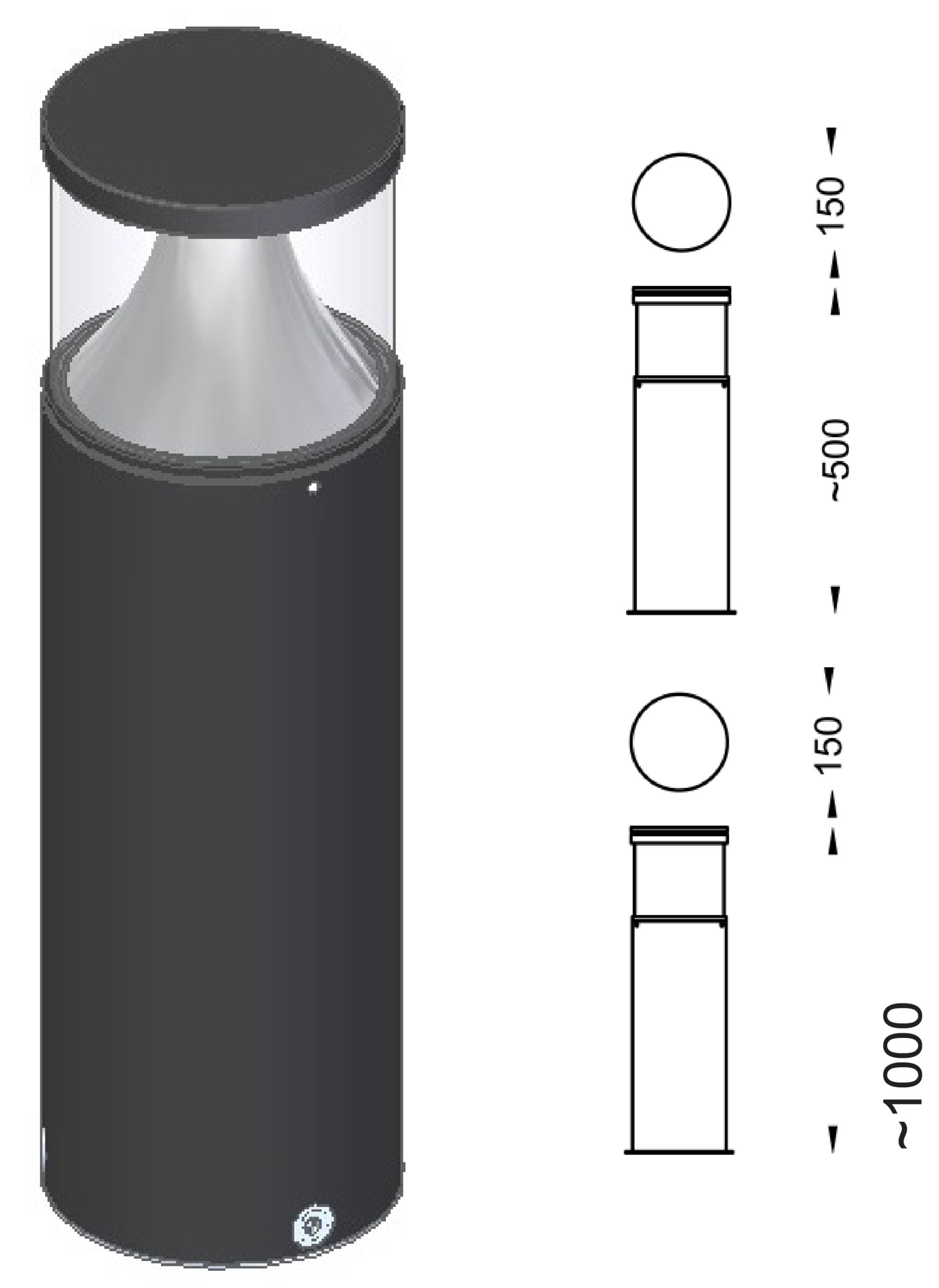PATHWAY BOLLARD 360 500mm LED 15W 3000K BLACK IP 65 - ReizIndia