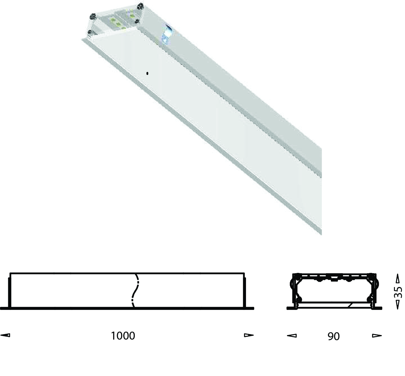 CEILING RECESSED RAPIER WIDE 90X35 1000MM LED 10W 3000K DIFFUSED WHITE ...