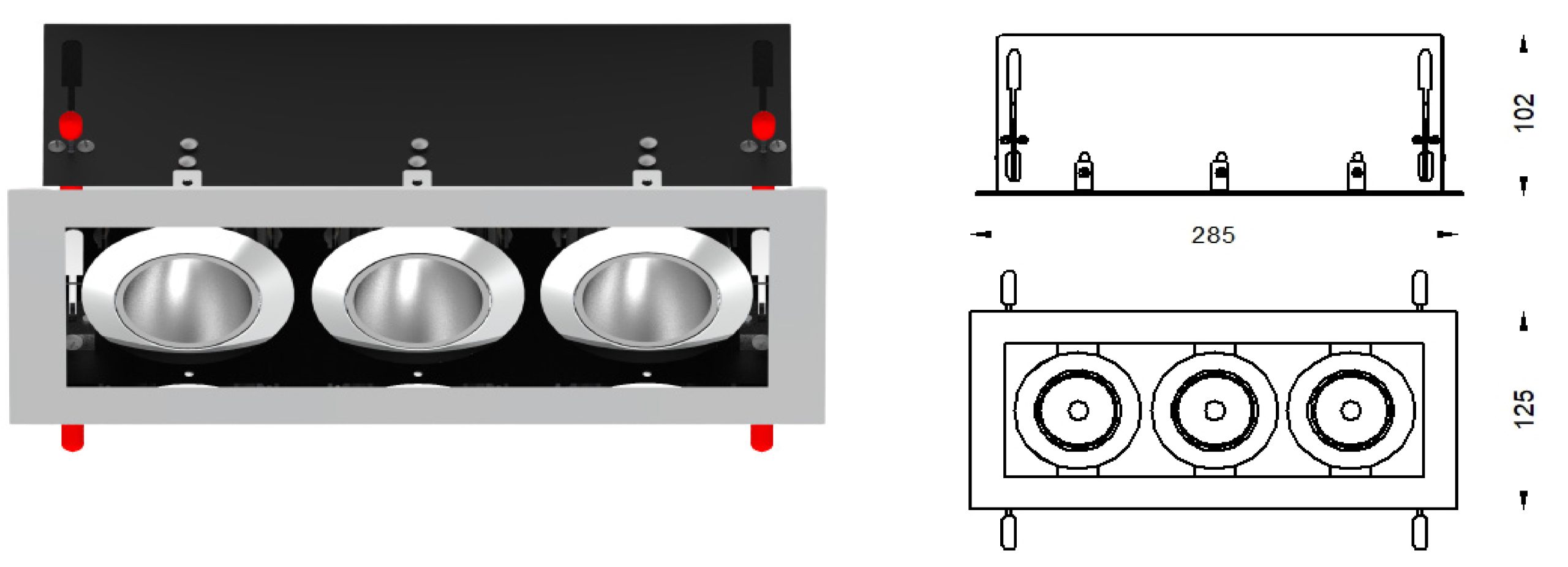 RECESSED DIRECTIONAL SPOTS GIMBLE TRIO MINI LED 36W - ReizIndia